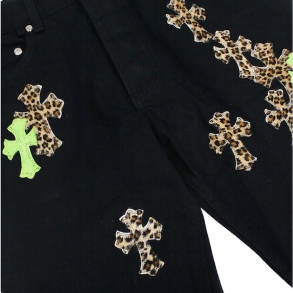 Chrome Hearts | Jeans | Chrome Hearts Green And Leopard Cross Patch Jeans | Poshmark